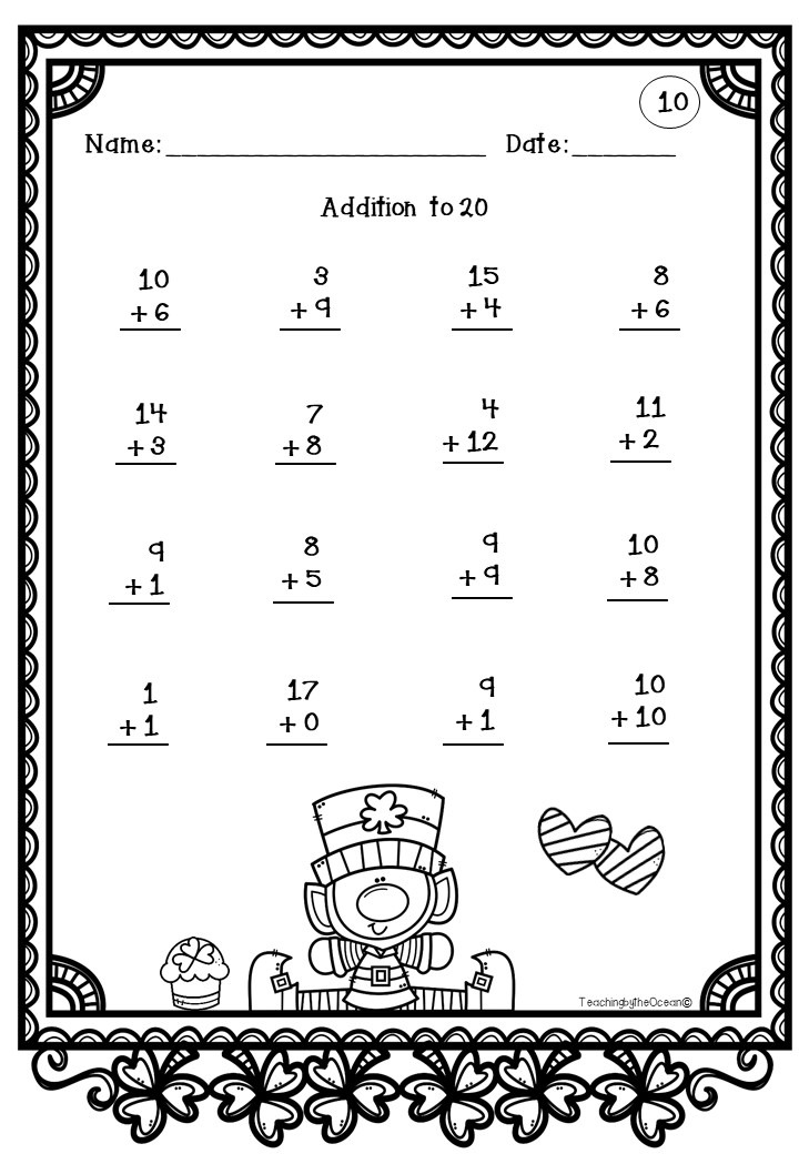 Addition to 20 Worksheets - St. Patrick's Day | Made By Teachers