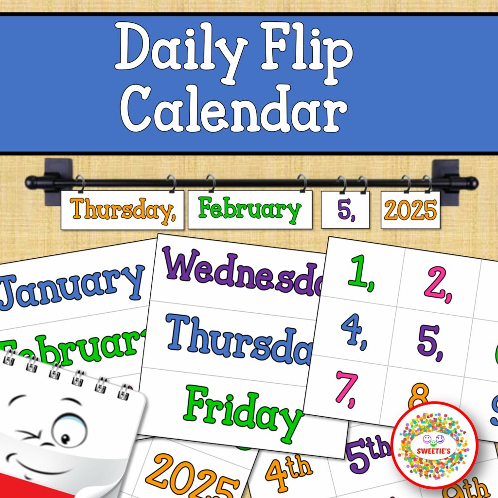 Daily Flip Calendar Cards 2022 to 2051 Bright Neon | Made By Teachers