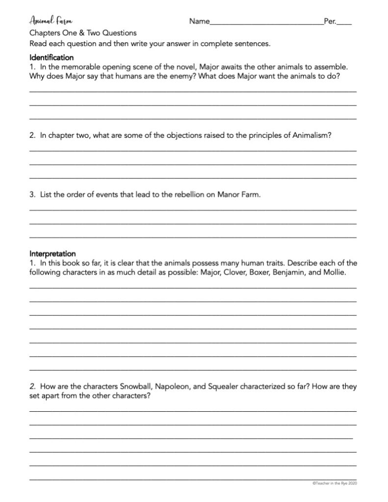 Animal Farm Chapter Questions & Extensions - Made By Teachers