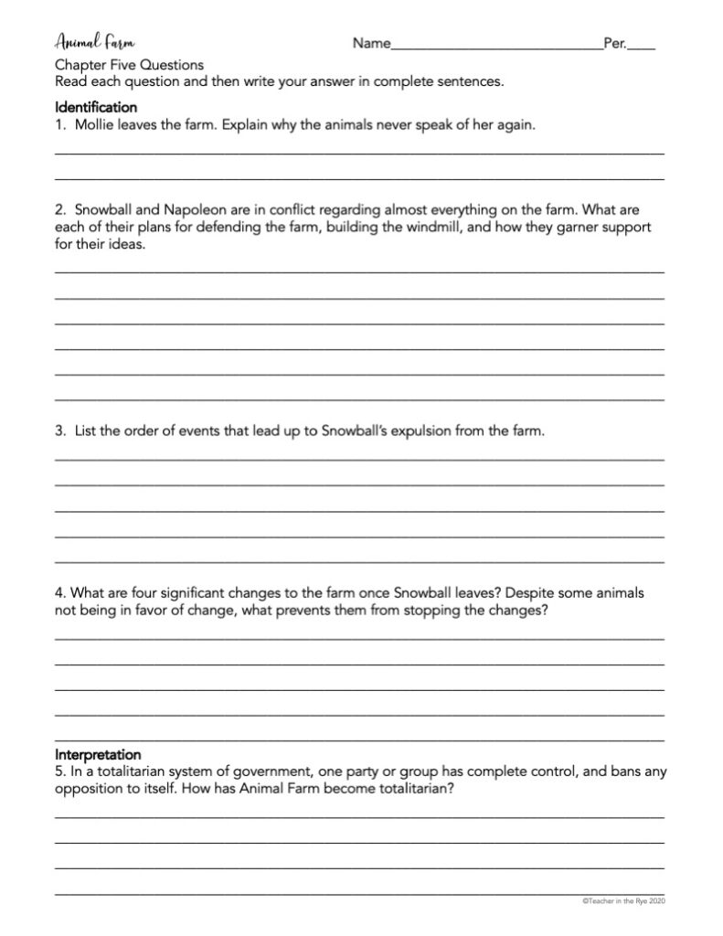 Animal Farm Chapter Questions & Extensions - Made By Teachers