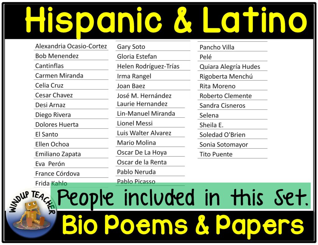 Hispanic Heritage and Latino Leaders Bio Poem - Made By Teachers