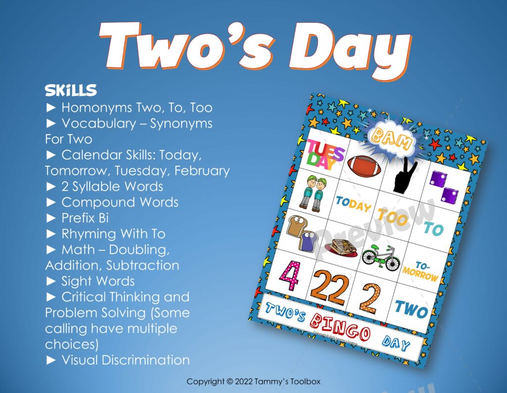 Two's Day Activity for 2-22-22, Twos Bingo Game - Made By Teachers