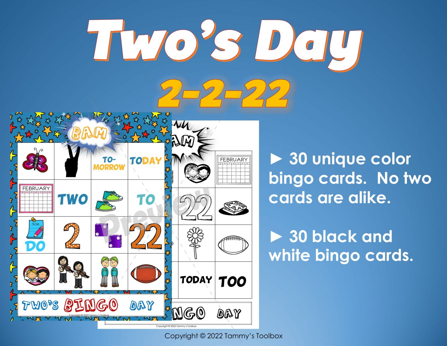 Two's Day Activity for 2-22-22, Twos Bingo Game - Made By Teachers