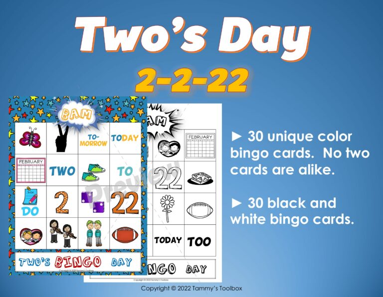 Two's Day Activity for 2-22-22, Twos Bingo Game - Made By Teachers