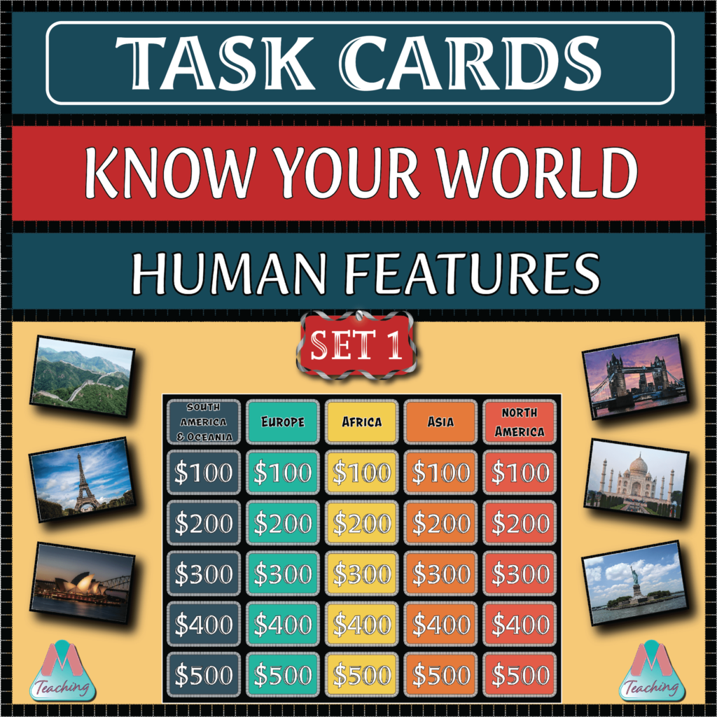 World Quiz Task Cards - Human Features Set 1 - Made By Teachers