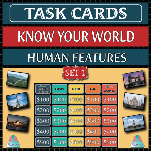 World Quiz Task Cards - Human Features Set 1 | Made By Teachers