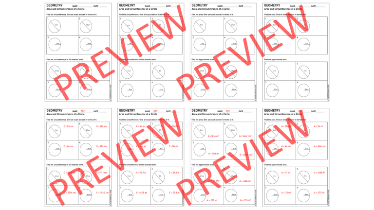 Area and Circumference of Circles Worksheets 7.G.4 - Made By Teachers