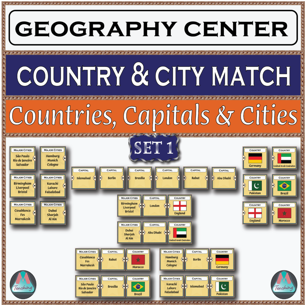 Geography Center: Countries & Cities Match Set 1 | Made By Teachers