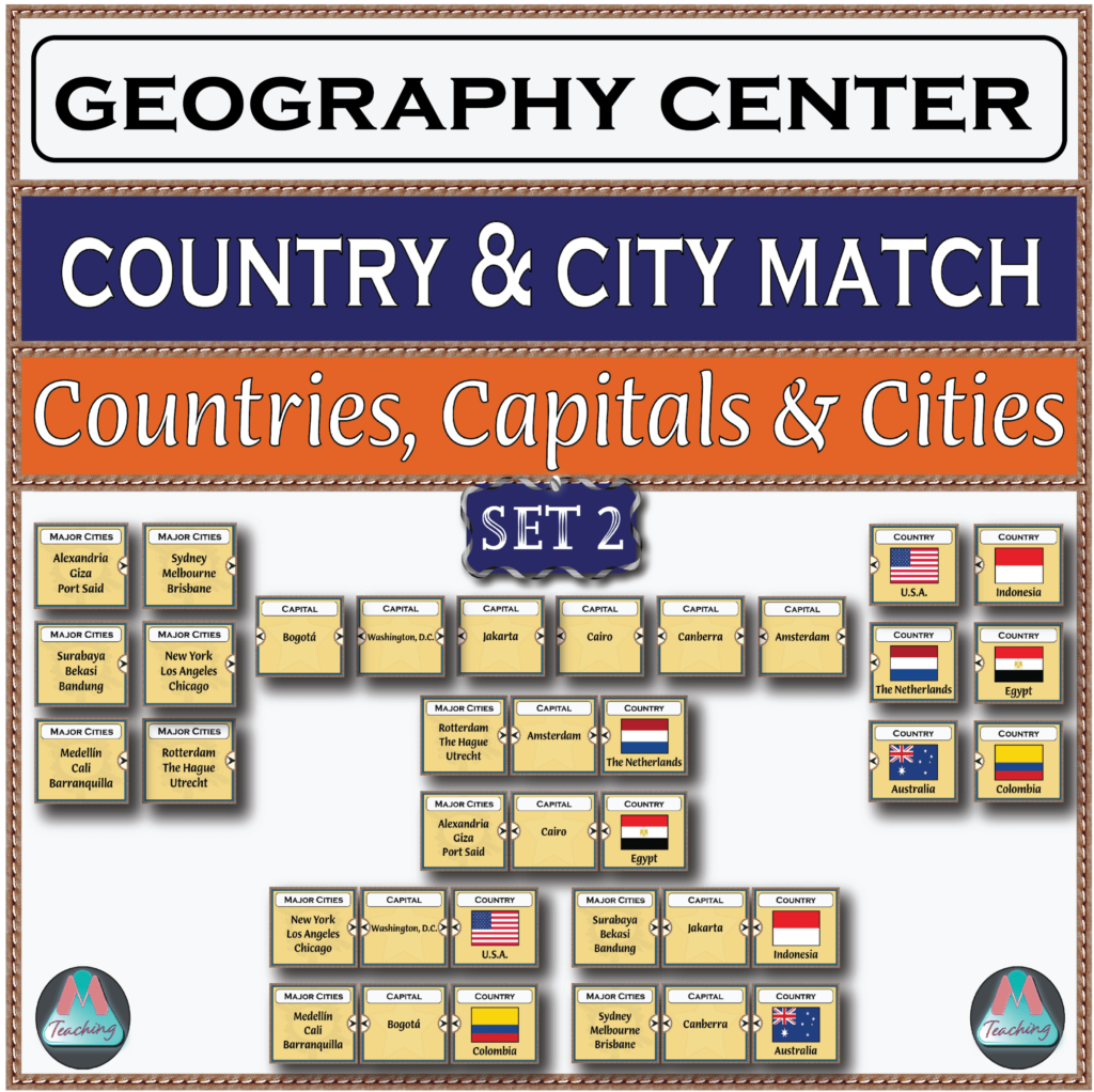 Geography Center: Countries & Cities Match Set 2 | Made By Teachers