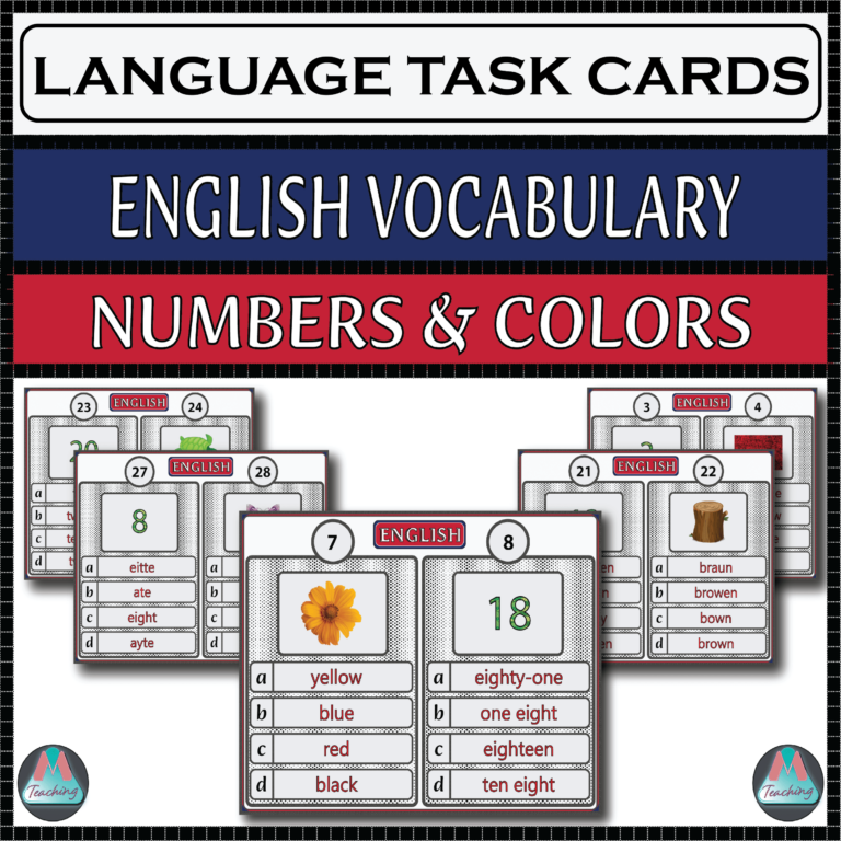 English Task Cards – Numbers and Colors - Made By Teachers