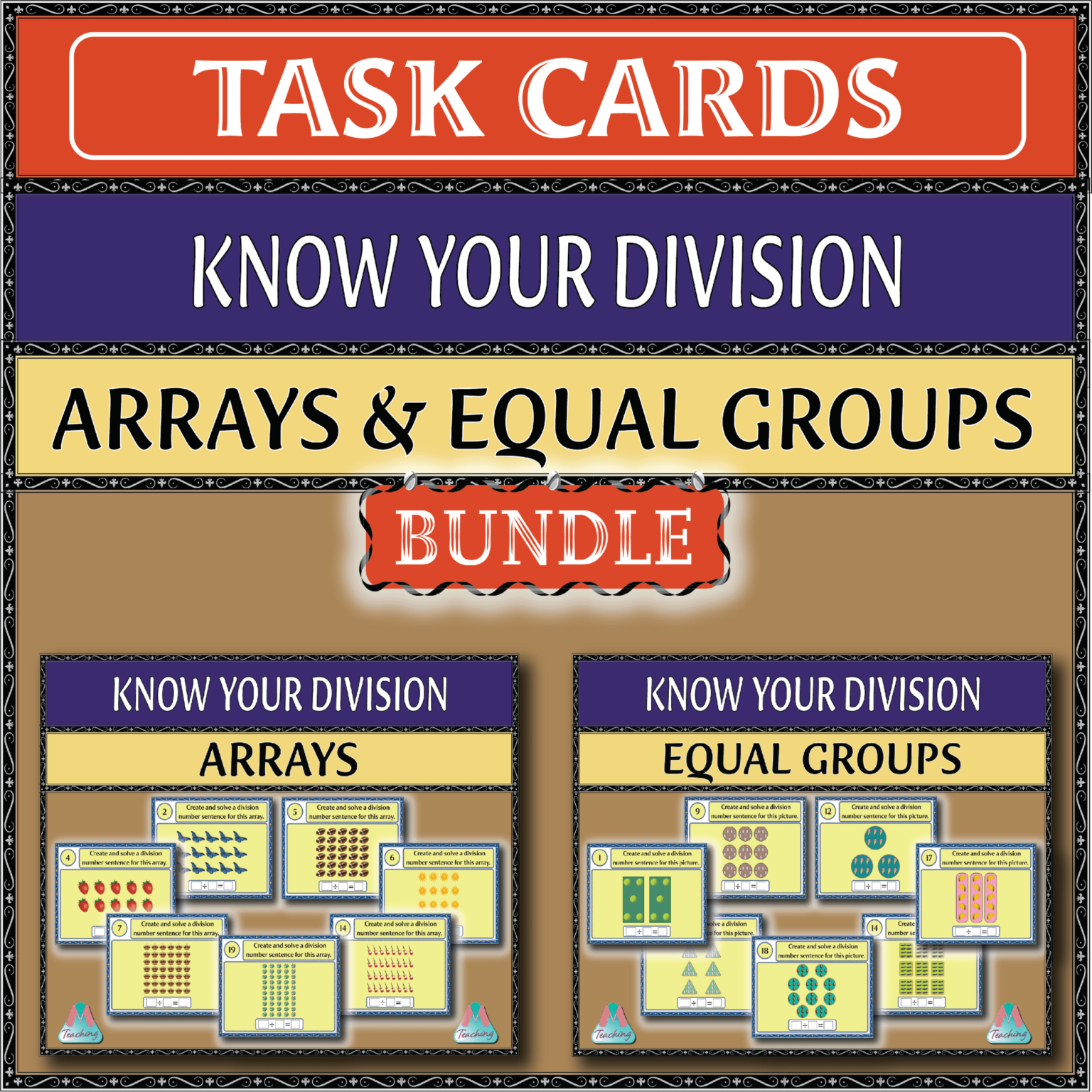 Division Task Cards - Arrays & Equal Groups Bundle | Made By Teachers