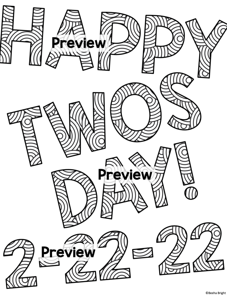 Twos Day Twosday Coloring Pages 2s Day 2-2-22 2-22 | Made By Teachers