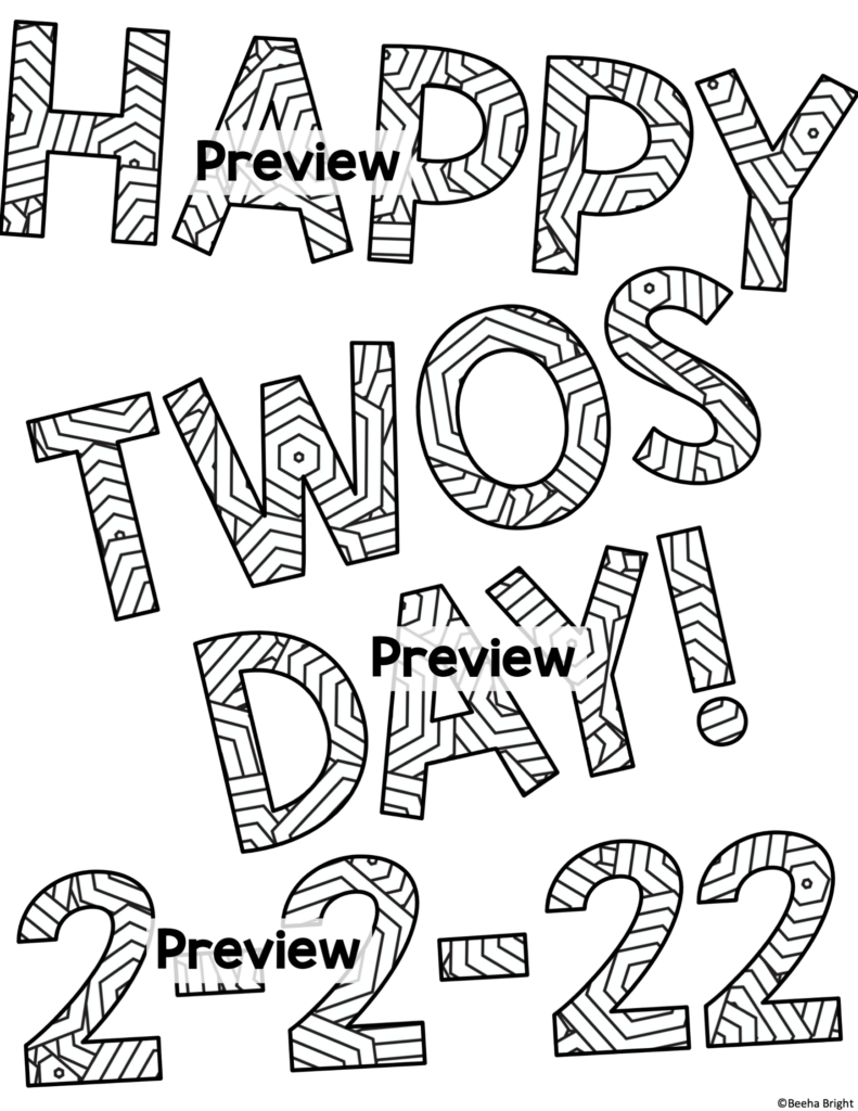 Twos Day Twosday Coloring Pages 2s Day 2-2-22 2-22 | Made By Teachers