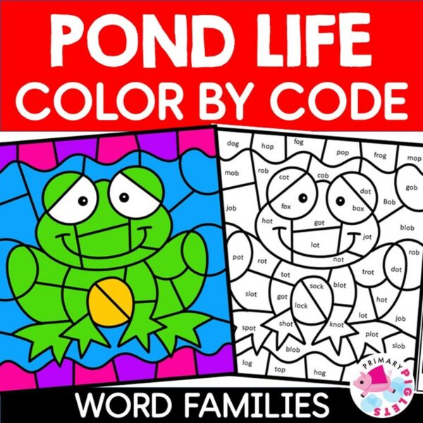 Word Families Color by Code Pond Animals | Made By Teachers
