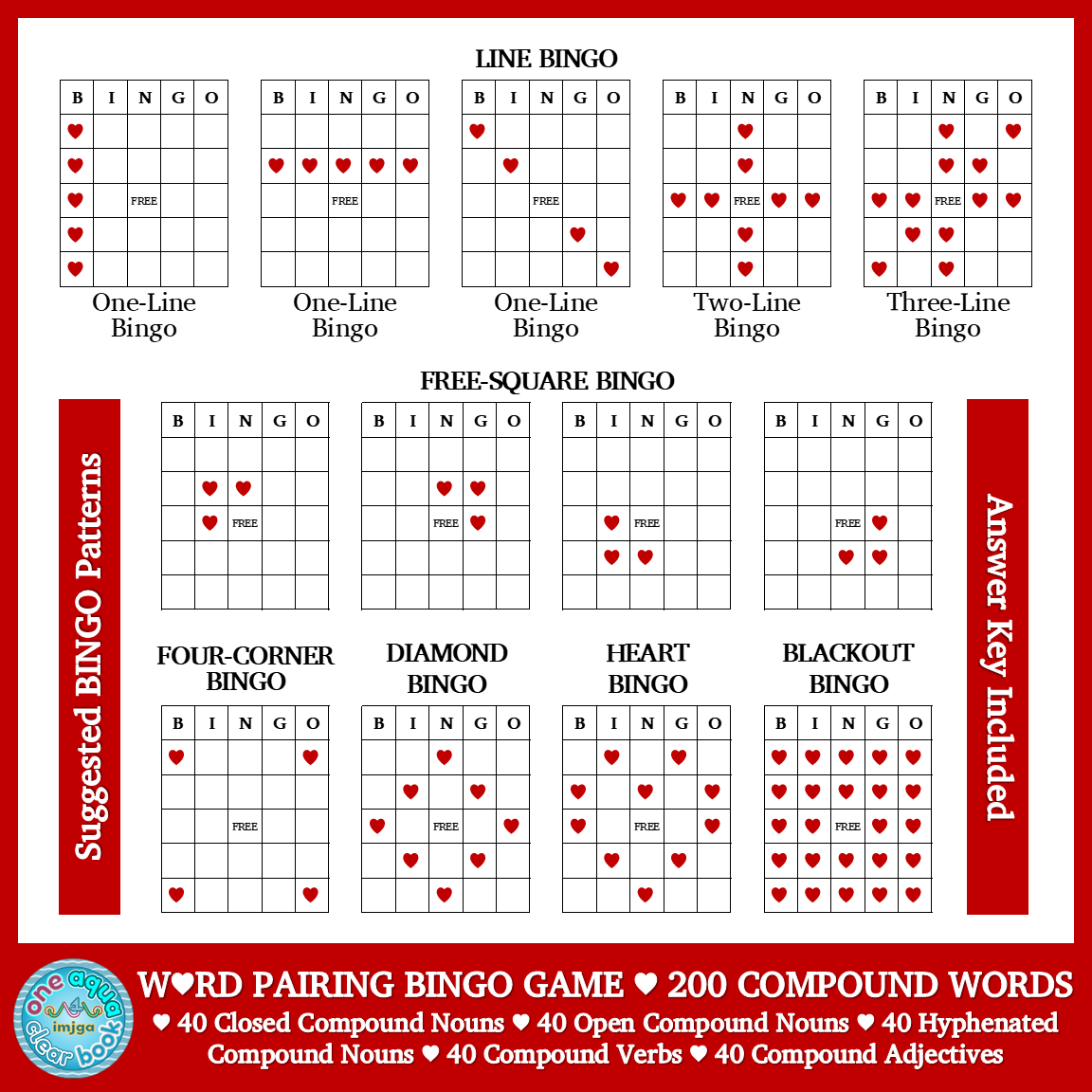 Word Pairing Bingo Game ♥ 200 Compound Words - Made By Teachers