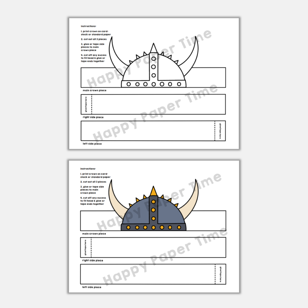 Viking Helmet Paper Crown Printable Coloring Craft | Made By Teachers