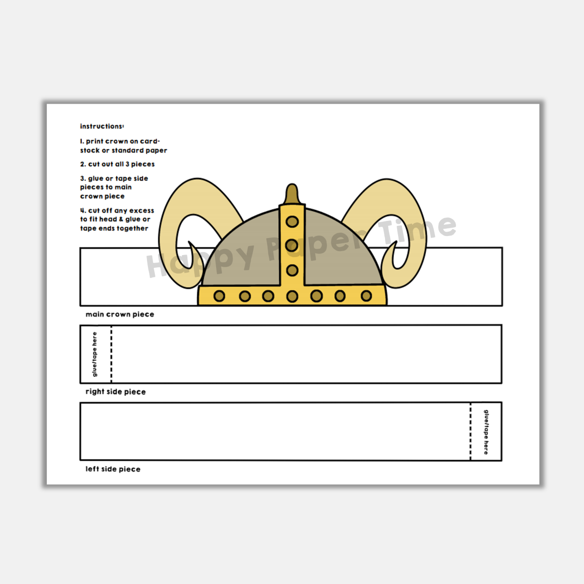 Viking Helmet Paper Crown Printable Craft Curled | Made By Teachers