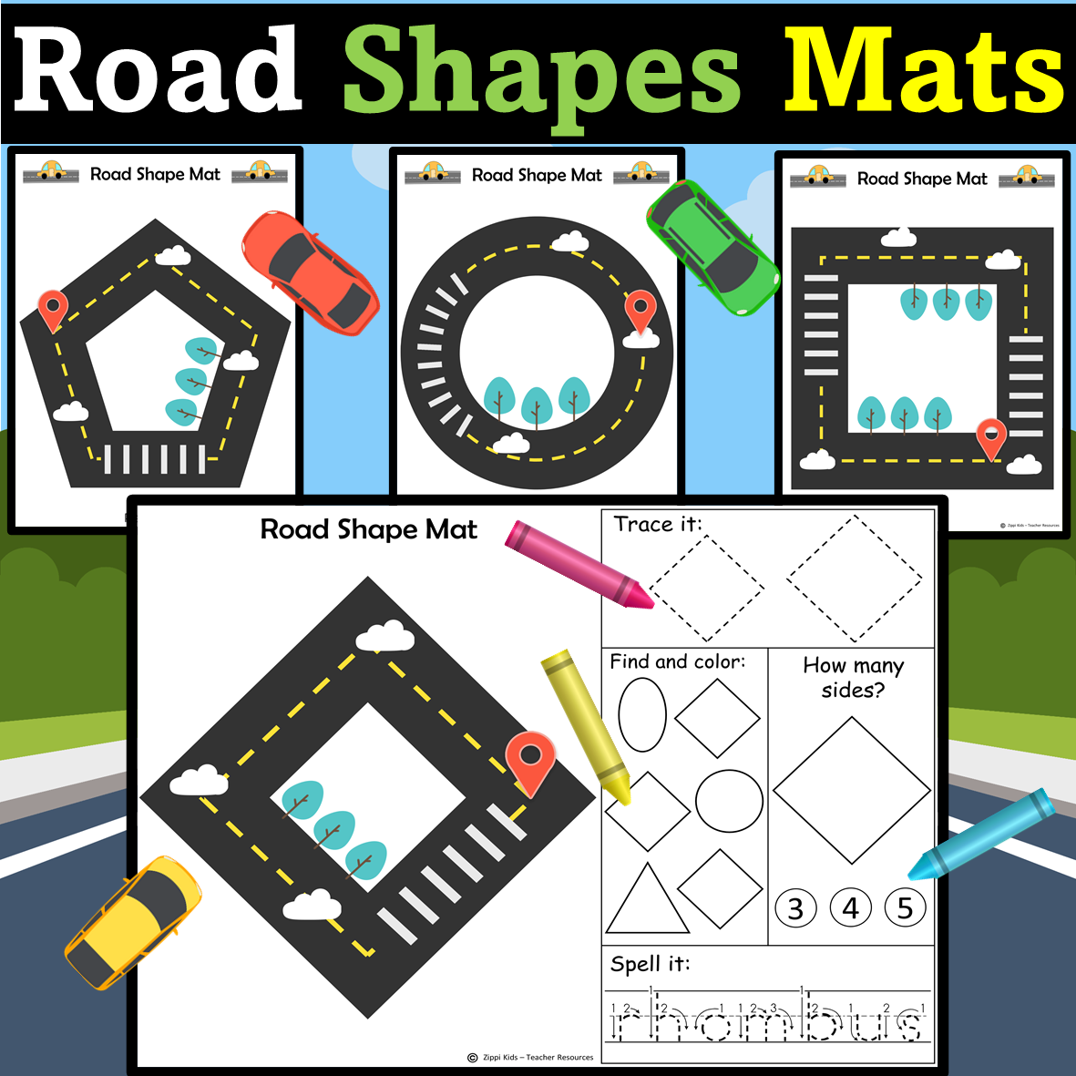 Road Activities Mats for Letters, Numbers, Shapes | Made By Teachers