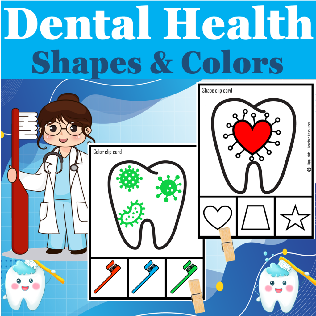 Dental Health Shapes & Colors Task Cards Clip it - Made By Teachers