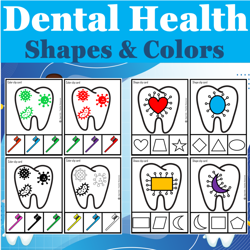 Dental Health Shapes & Colors Task Cards Clip it - Made By Teachers
