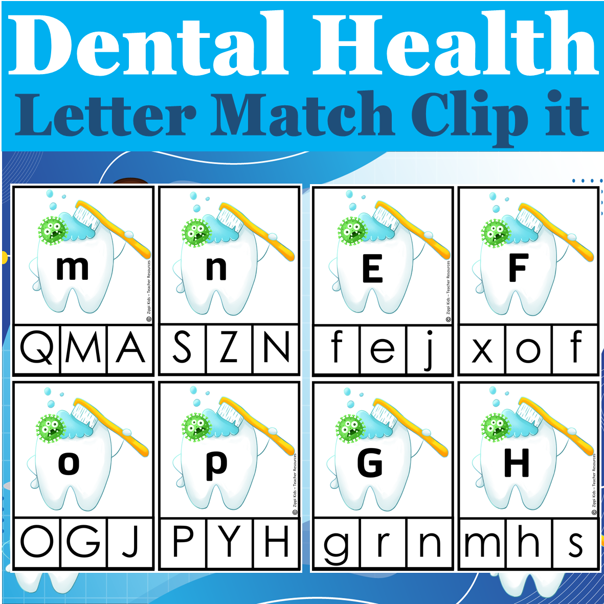 Dental Health Letter Match Clip it Cards, Alphabet - Made By Teachers