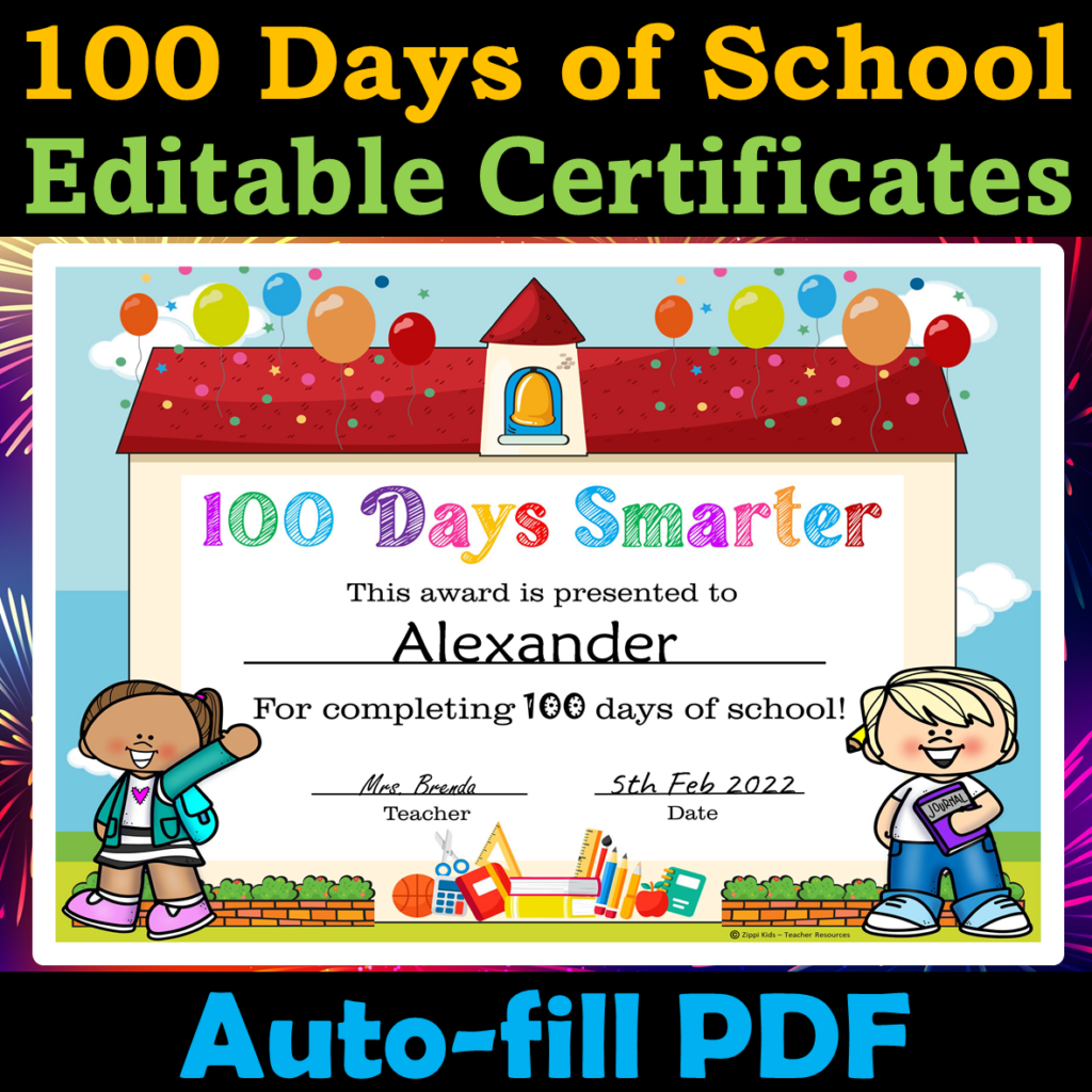 100 Days Smarter Certificate - 100 Days of School - Made By Teachers