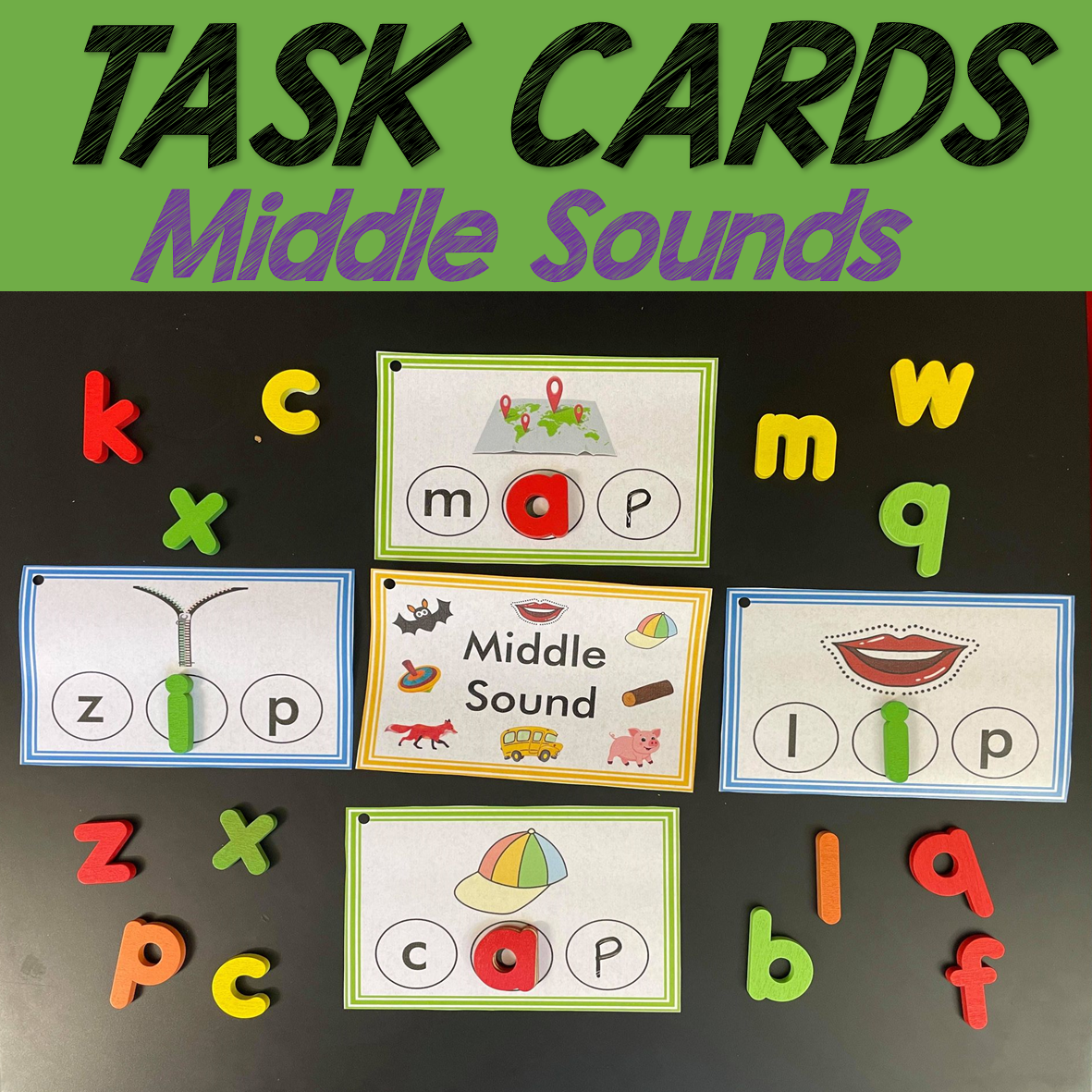 Middle Sounds TASK CARDS | Phonics | Easy PREP - Made By Teachers