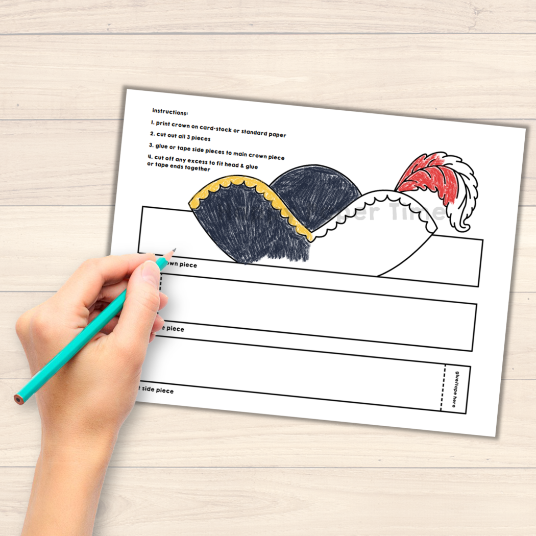 Pirate Hat Paper Crown Coloring Craft Feather | Made By Teachers