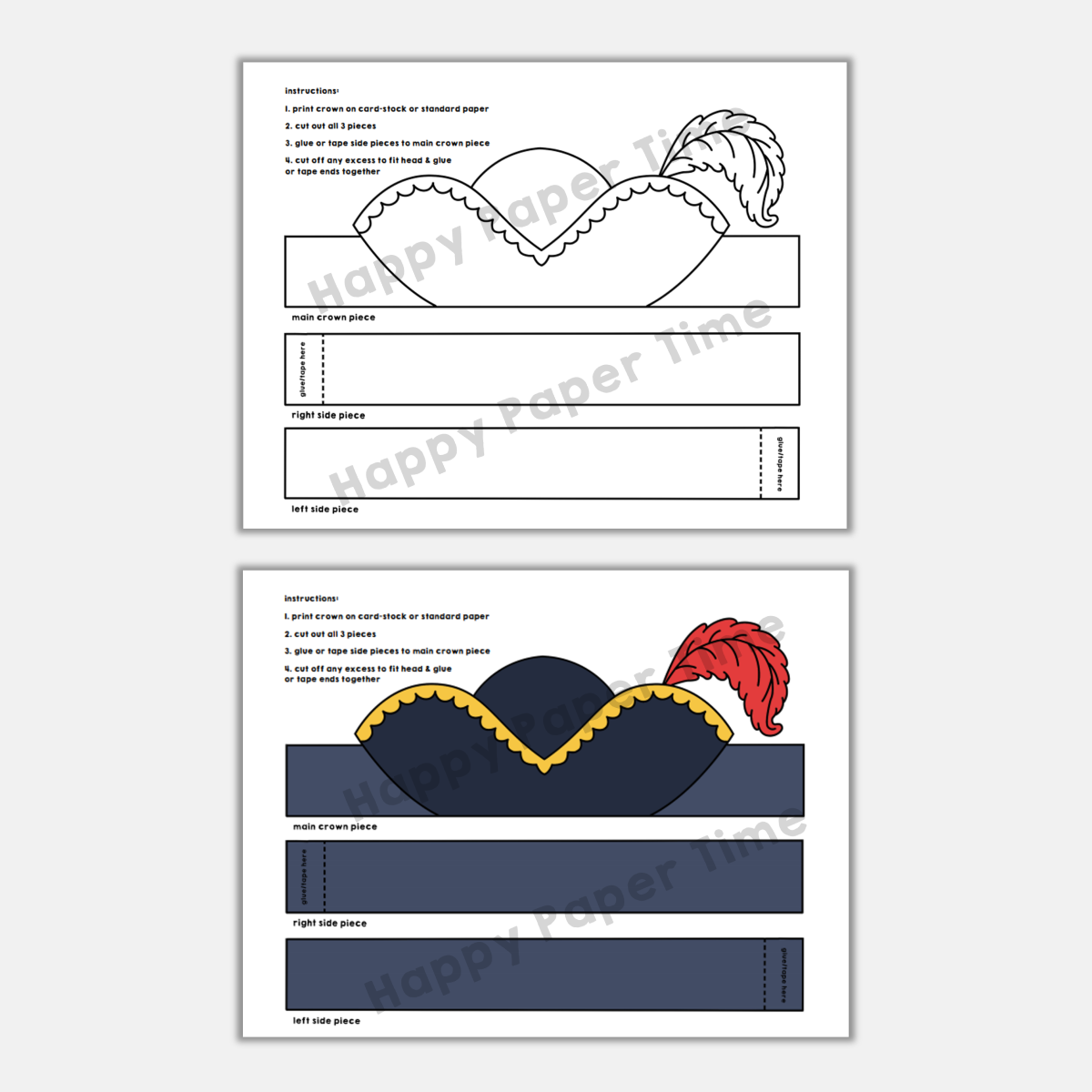 Pirate Hats Paper Crowns Coloring Craft Feather | Made By Teachers