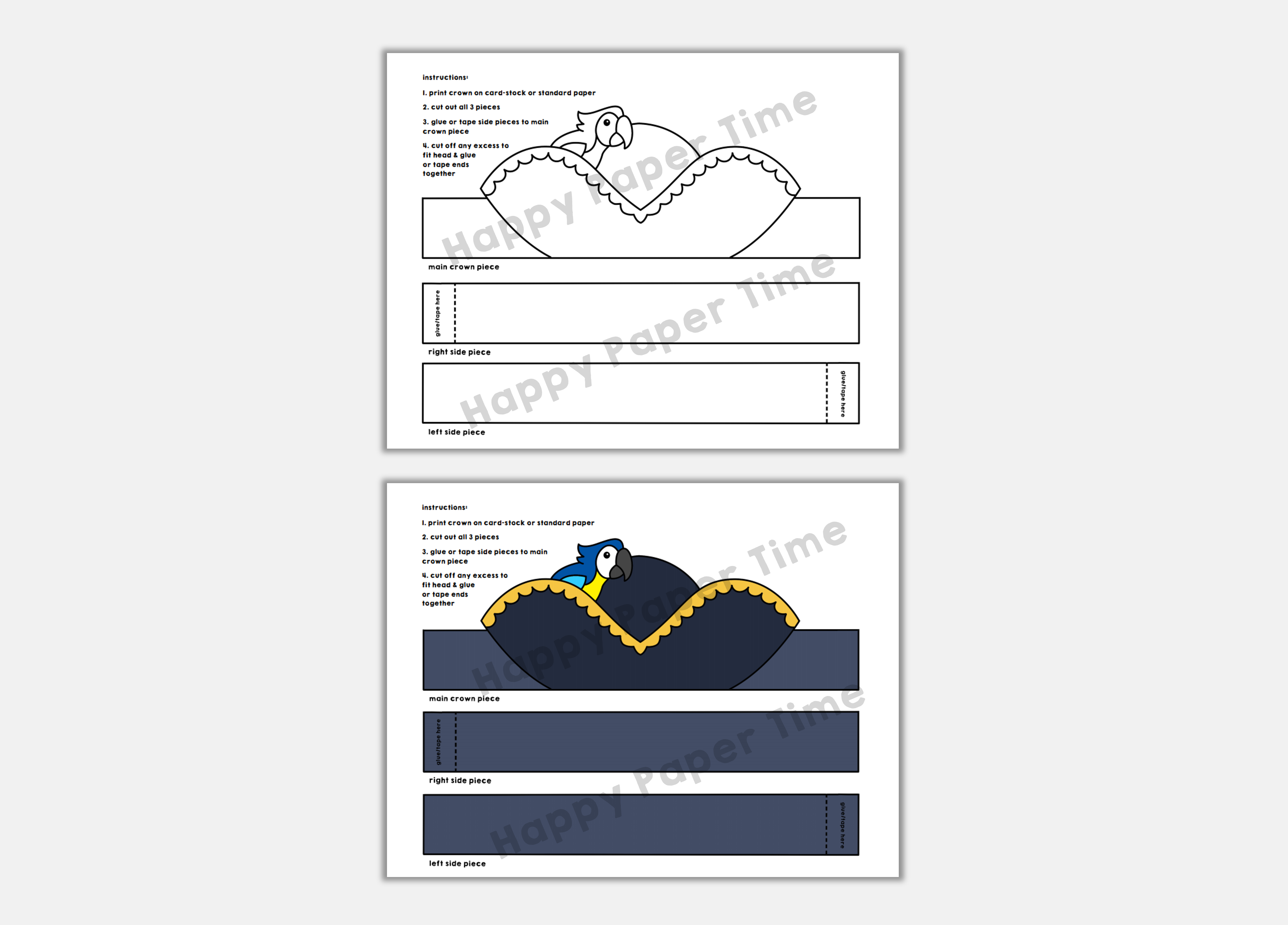 Pirate Hats Paper Crowns Coloring Craft Parrot | Made By Teachers