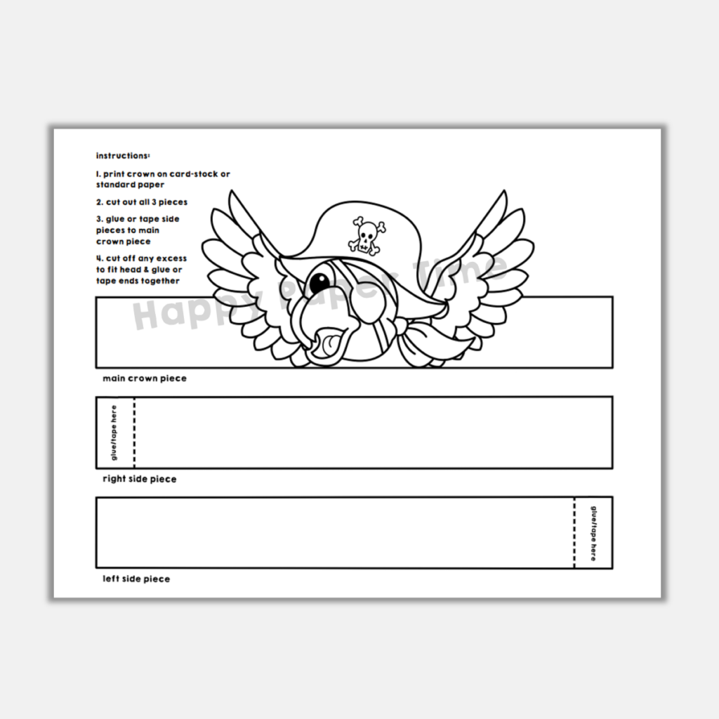 Pirate Parrot Paper Crown Coloring Craft Skull | Made By Teachers