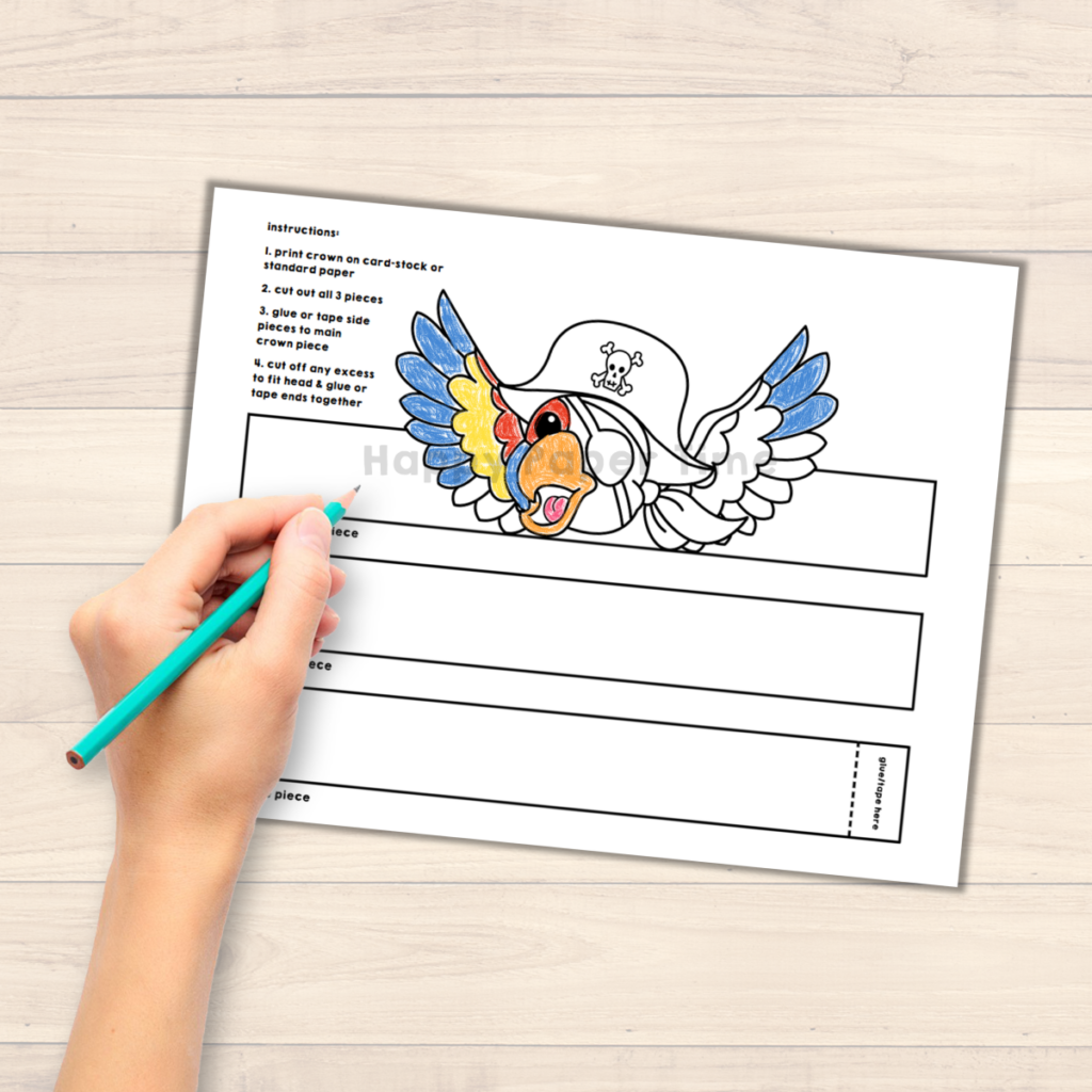 Pirate Parrot Paper Crown Coloring Craft - Made By Teachers