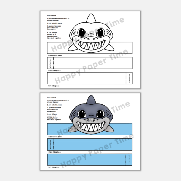 Shark Paper Crown Coloring Headband Craft | Made By Teachers