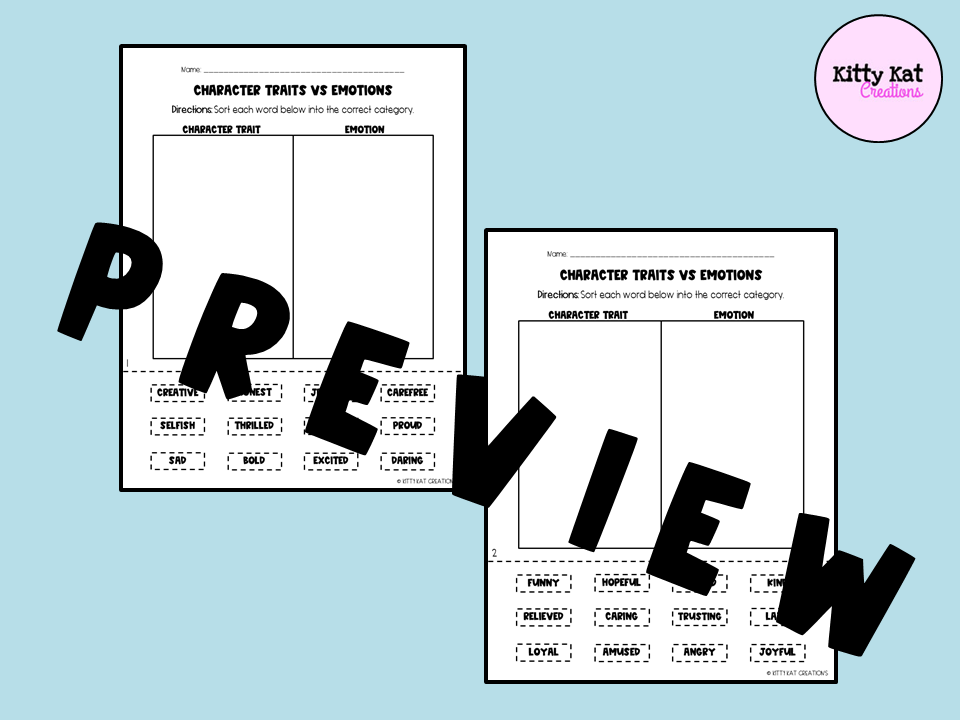 Character Traits vs Emotions Sorting Activity - Made By Teachers