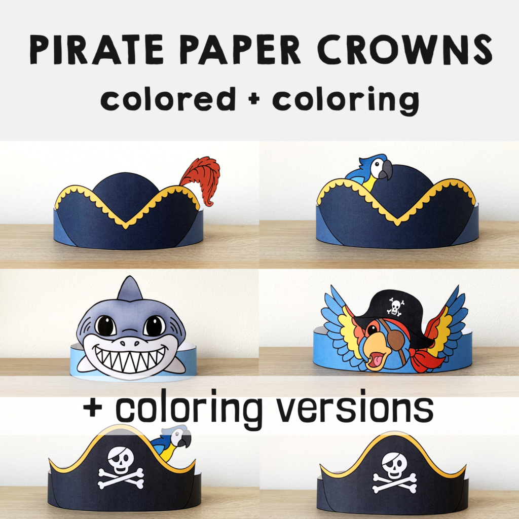 Pirate Hat Paper Crown Coloring Craft Skull Parrot | Made By Teachers