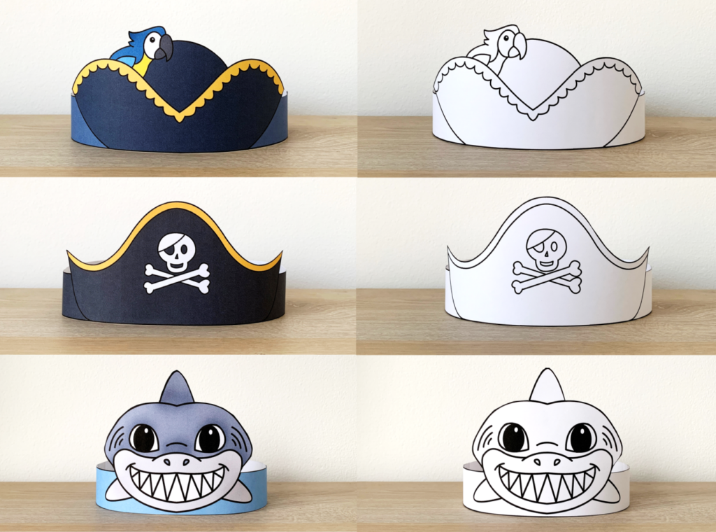 Pirate Hat Paper Crown Coloring Craft Skull Parrot - Made By Teachers