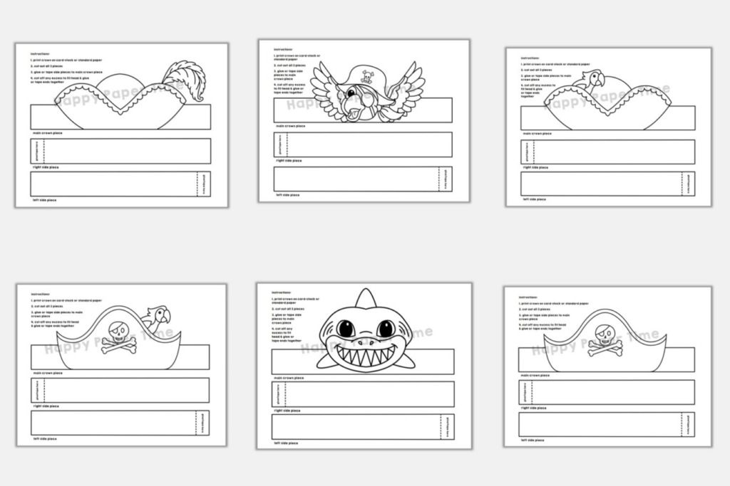 Pirate Hat Paper Crown Coloring Craft Skull Parrot | Made By Teachers