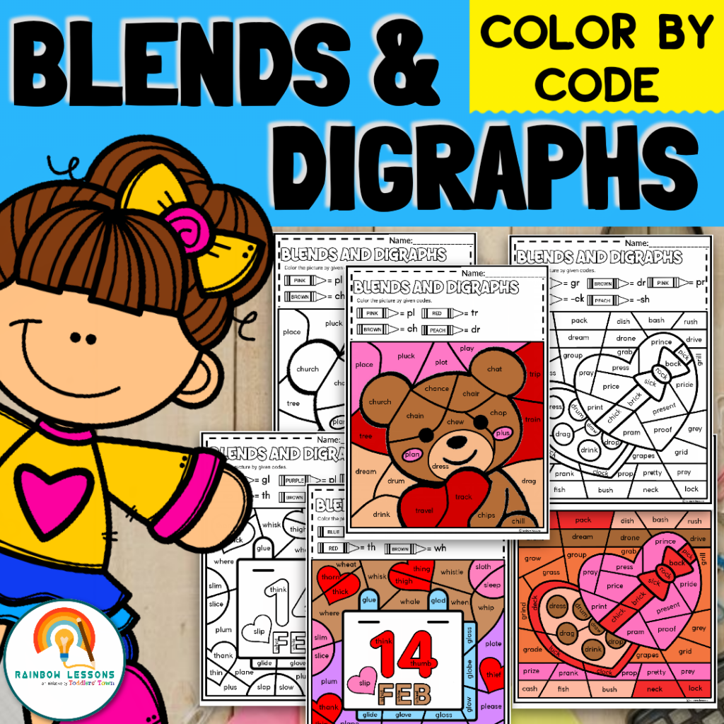 Valentines Day Color By Code | Blends and Digraphs | Made By Teachers