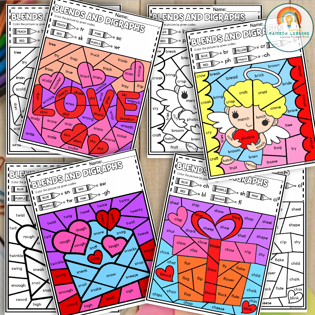 Valentines Day Color By Code | Blends and Digraphs | Made By Teachers