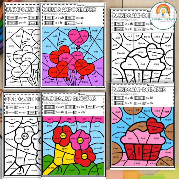 Valentines Day Color By Code | Blends and Digraphs | Made By Teachers