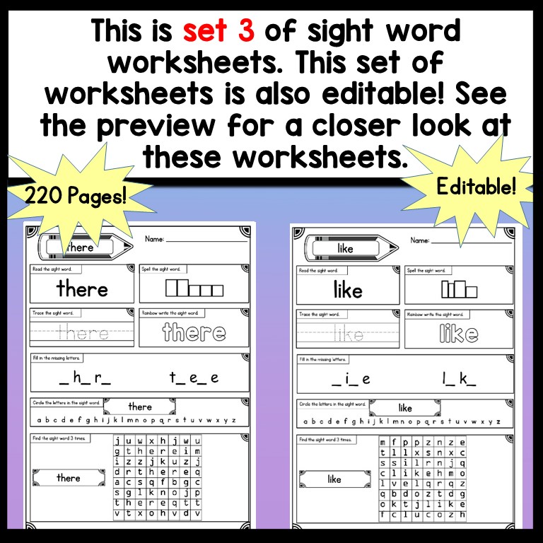Sight Word Worksheets-Editable Auto-Fill-880 Pages - Made By Teachers