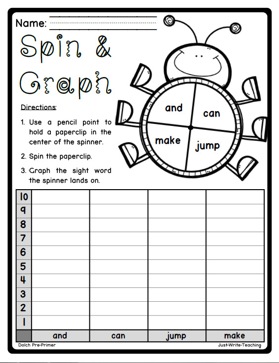 Pre-Primer Sight Words - Spin, Graph, and Tally - Made By Teachers