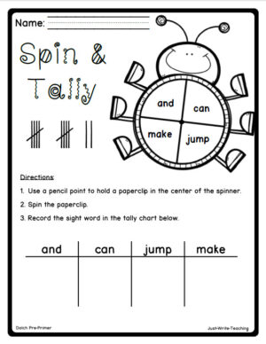 Pre-Primer Sight Words - Spin, Graph, and Tally - Made By Teachers