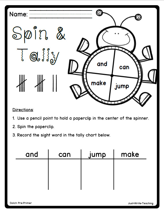 Pre-Primer Sight Words - Spin, Graph, and Tally - Made By Teachers