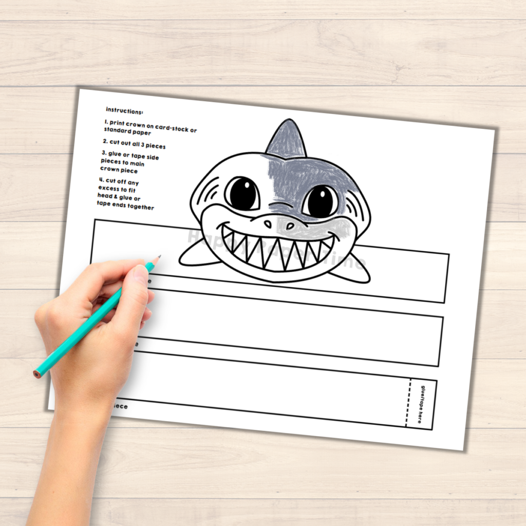 Shark Paper Crown Headband Coloring Craft | Made By Teachers