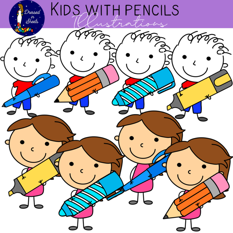 Kids with Pencils Clip Art - Made By Teachers