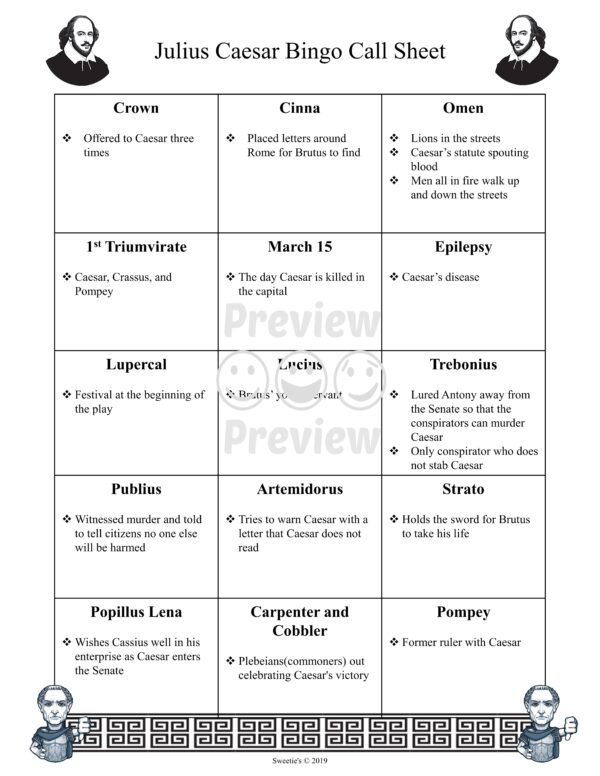 Julius Caesar Bingo Game - Made By Teachers
