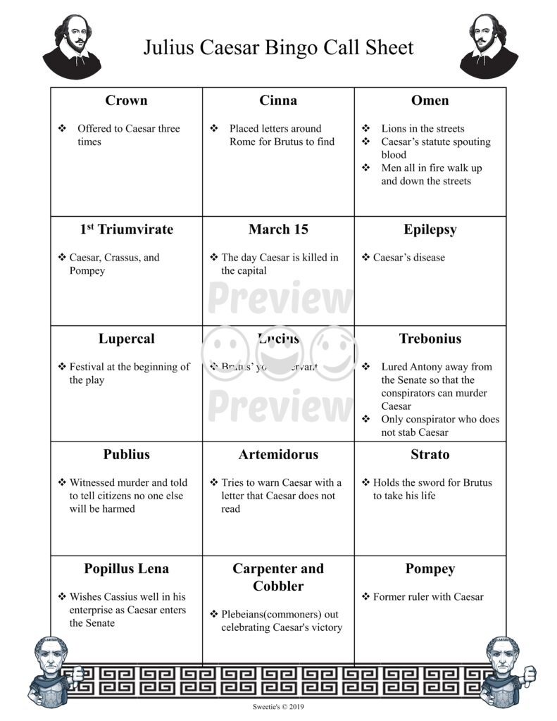 Julius Caesar Bingo Game - Made By Teachers