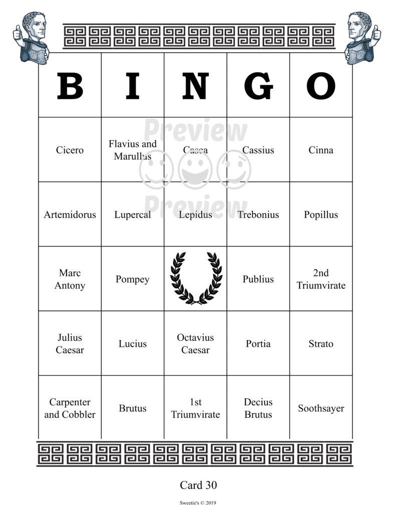 Julius Caesar Bingo Game - Made By Teachers