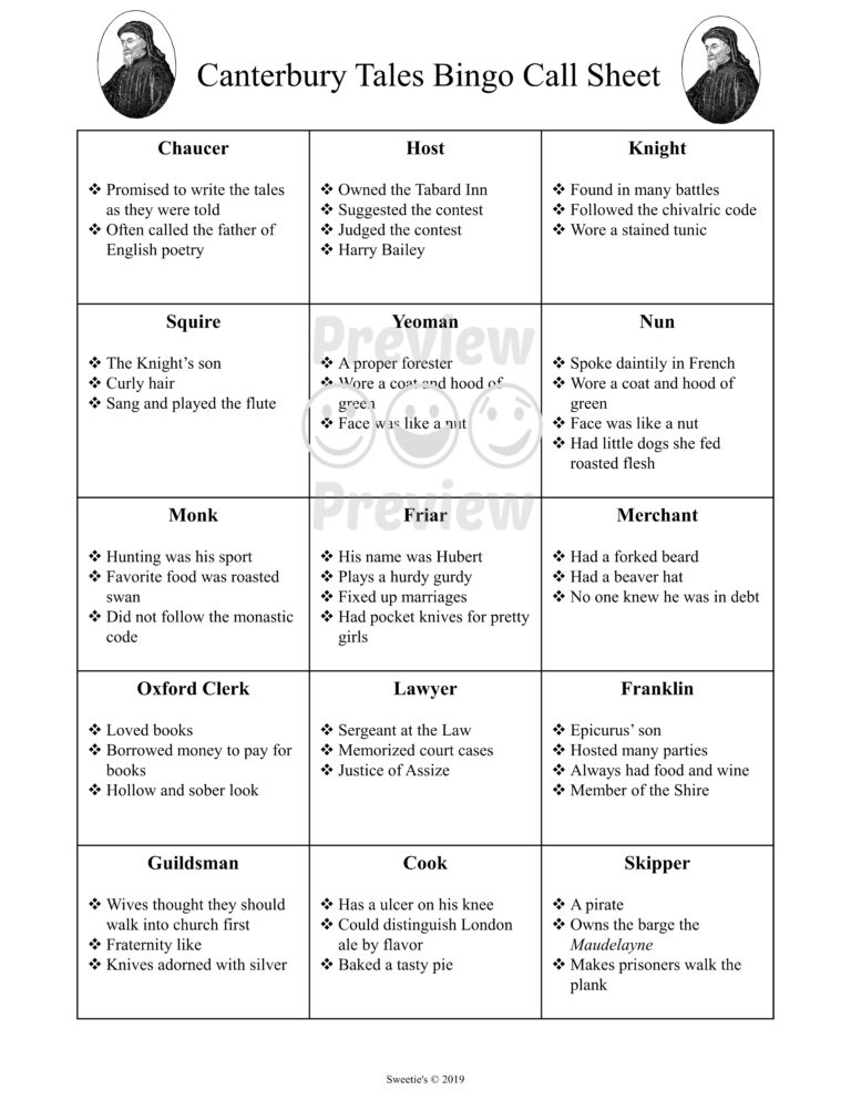 Canterbury Tales Bingo - Made By Teachers